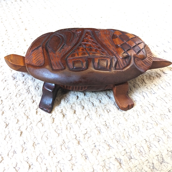 Storage & Organization | Hand Carved Wooden Turtle Box Tropical Scene W ...